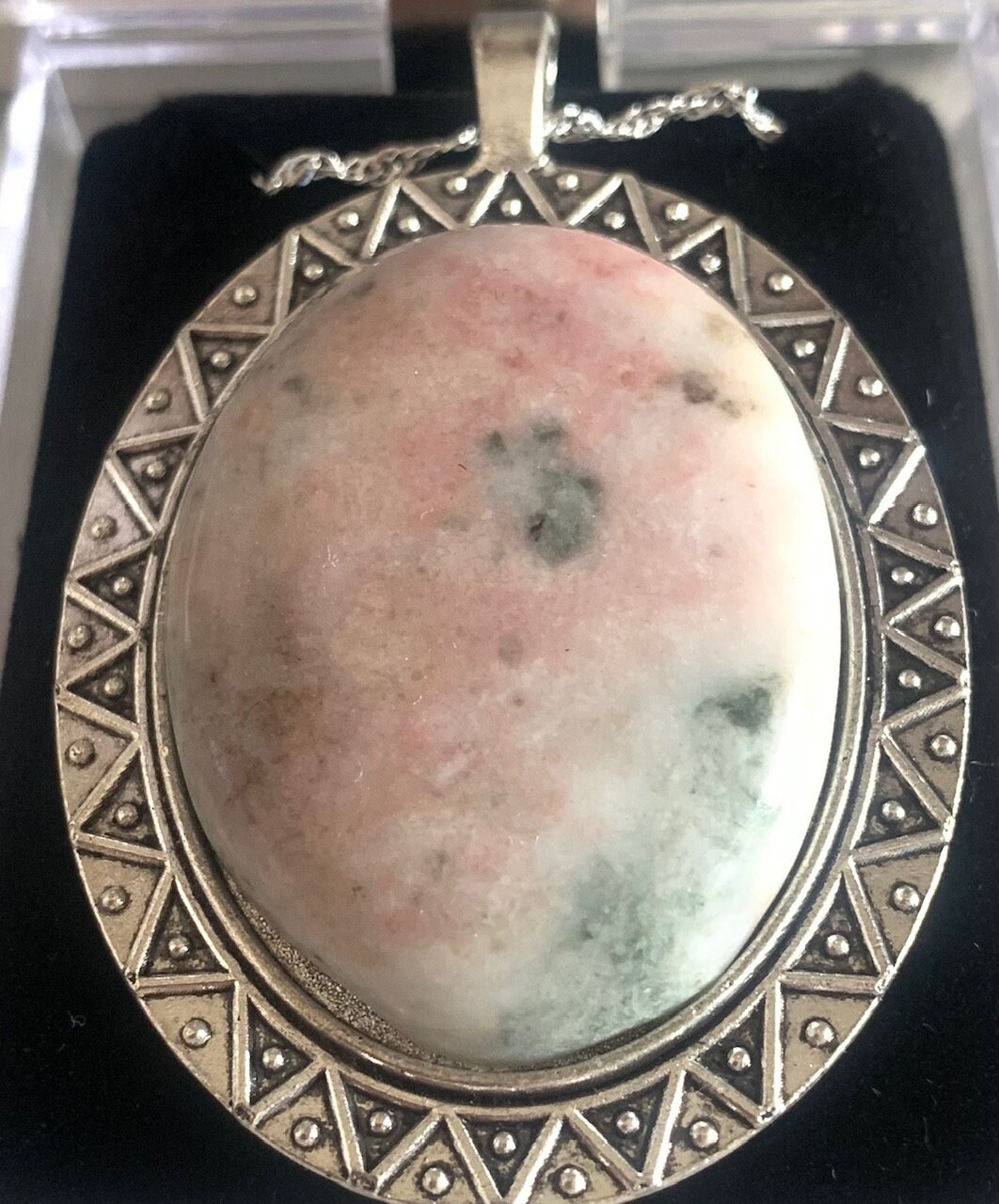 Lapis Pink, Nevada, Oval Pendant in Southwest Style Silver Alloy ...