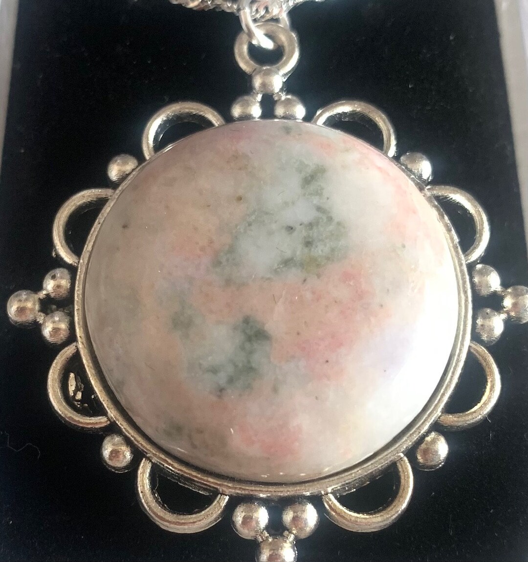 Lapis, Pink Round Pendant in Silver Alloy Setting and Necklace, Item ...