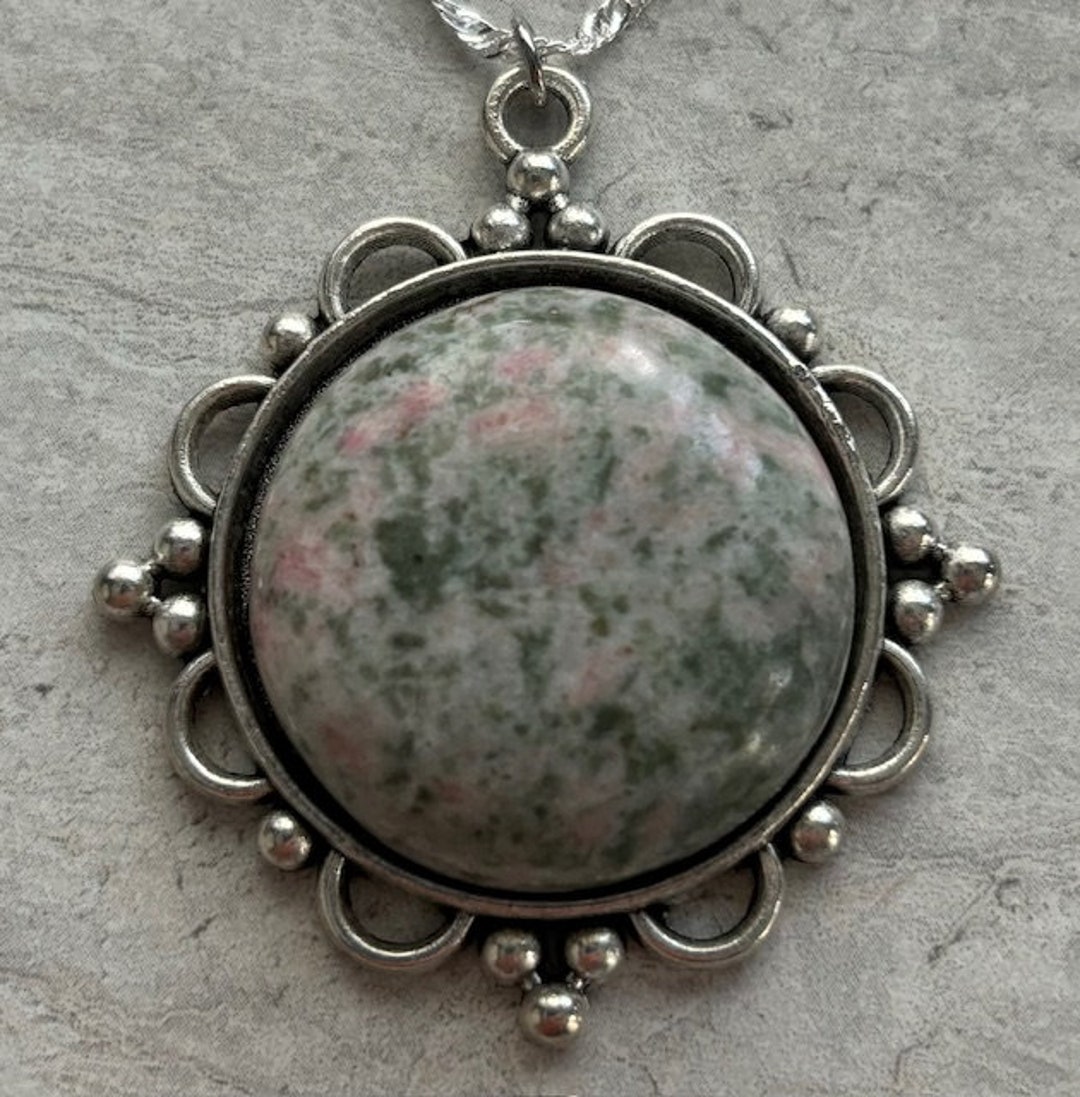 Lapis, Pink, 43x46 Mm Round Pendant in Silver Alloy Setting and ...