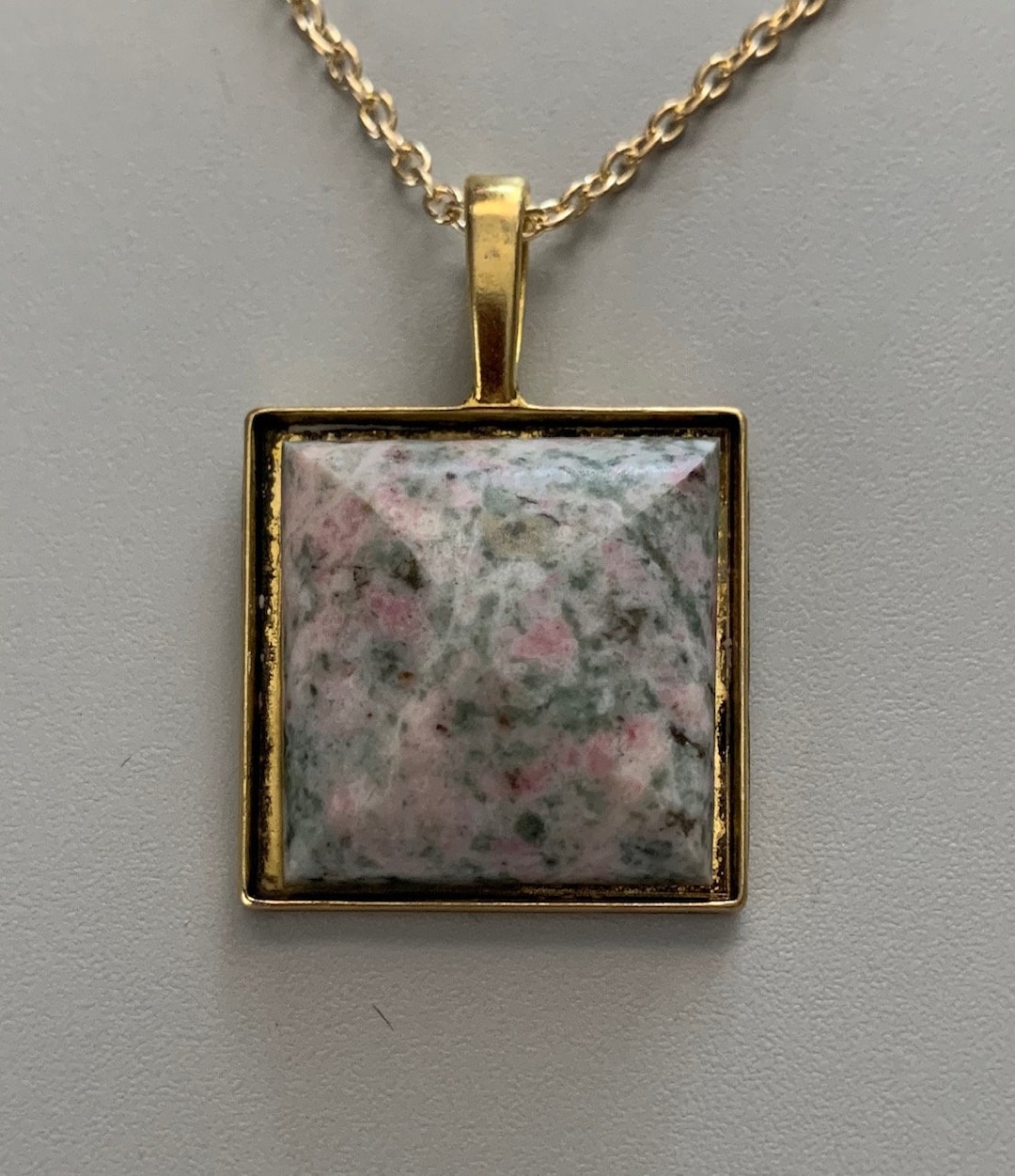 Lapis Pink, Nevada, Square Pendant With Gold Alloy Setting and Necklace ...