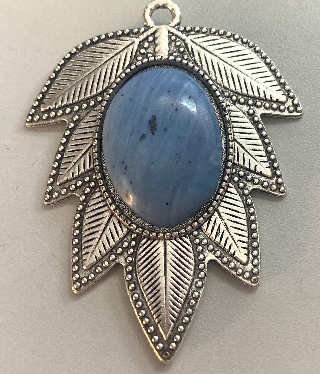 Michigan Slag Glass Leaf Pendant With Silver Alloy Setting and Necklace ...