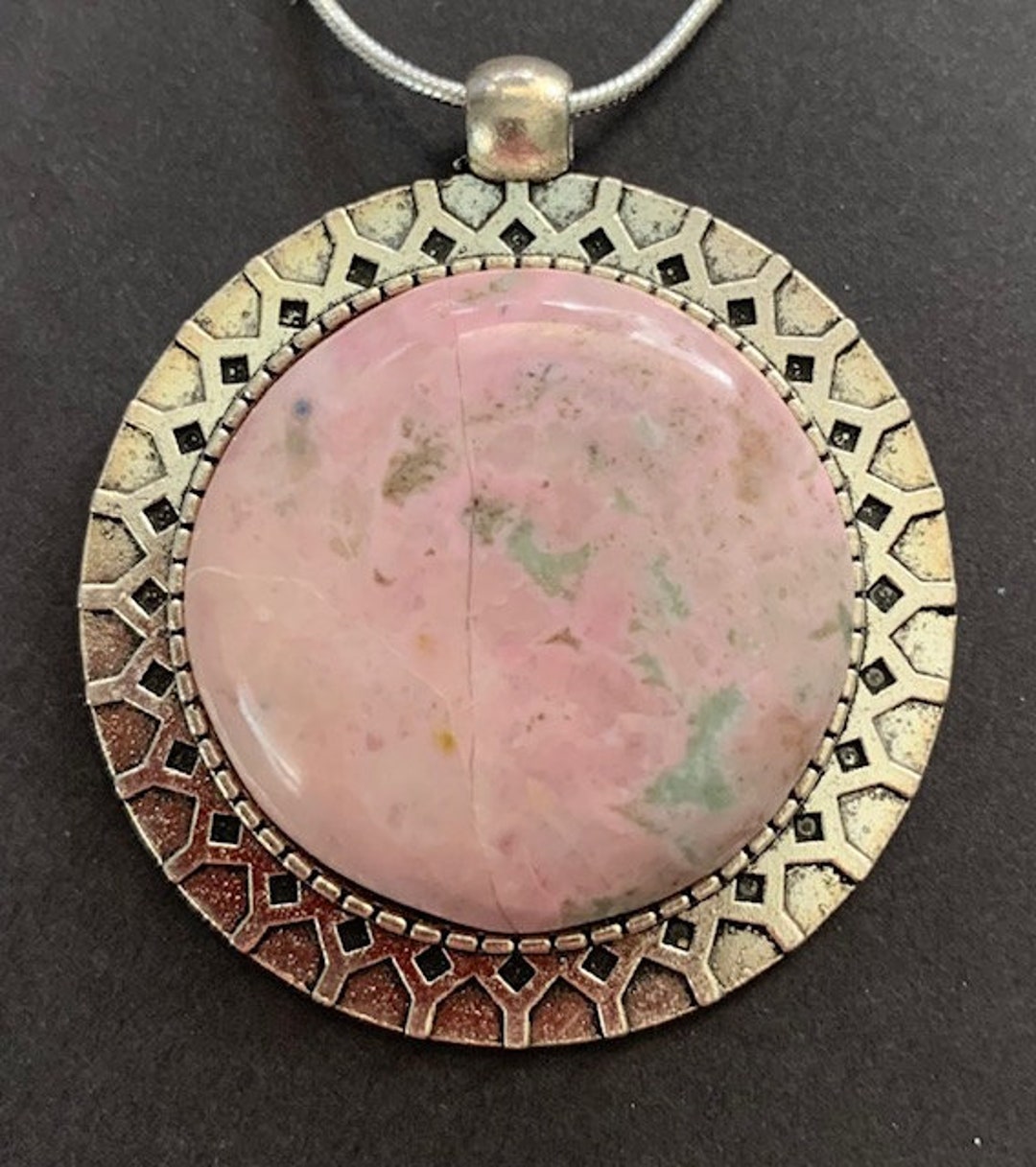 Lapis Pink, Nevada, Round Pendant in Silver Alloy Setting and Necklace ...