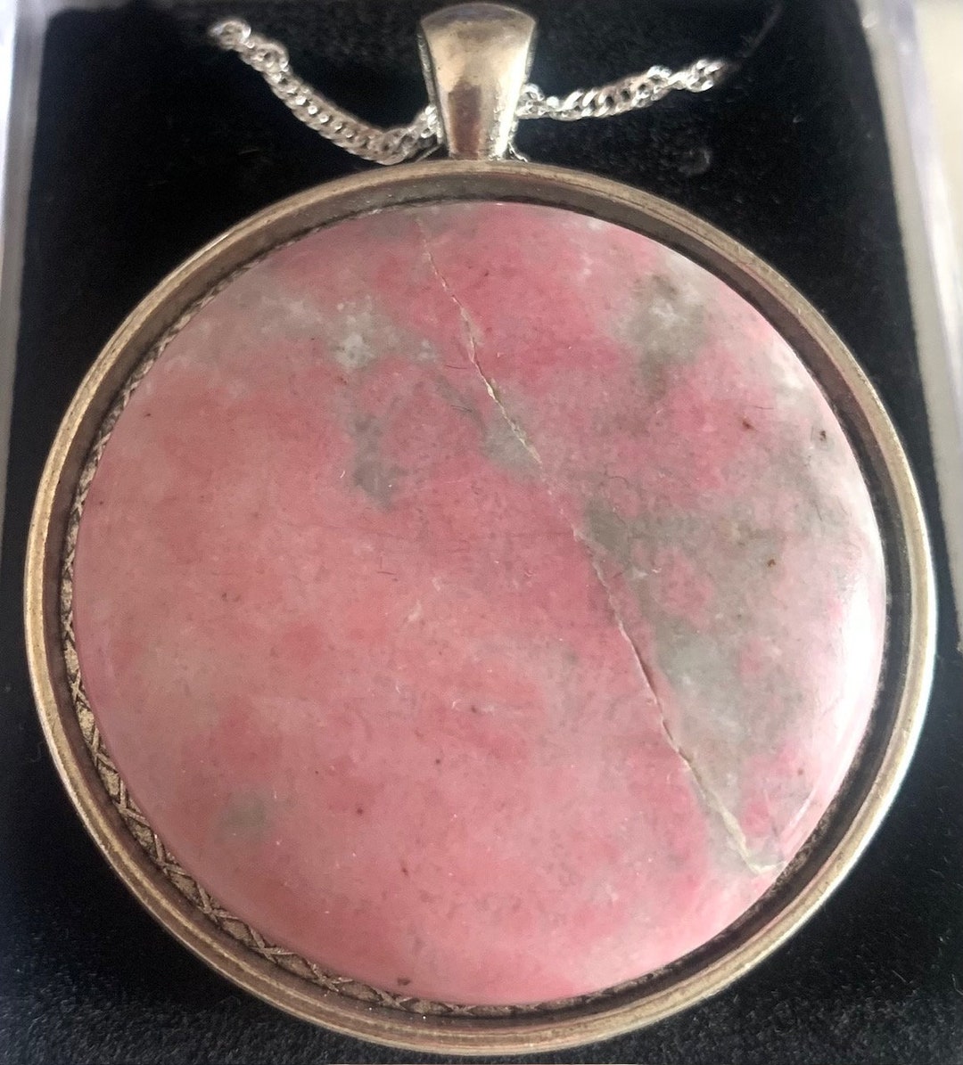 Lapis, Pink Round Pendant in Silver Alloy Setting and Necklace, Item ...