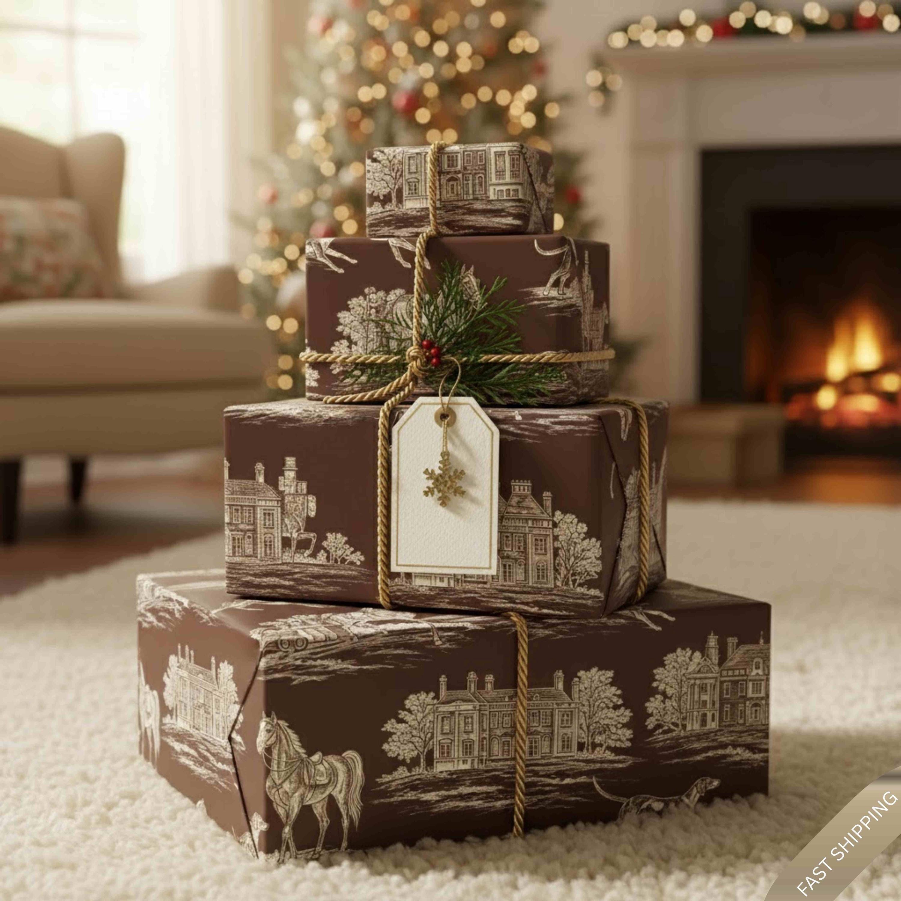 Luxury Equestrian Toile Wrapping Paper | Vintage Horse & Hound Gift ...
