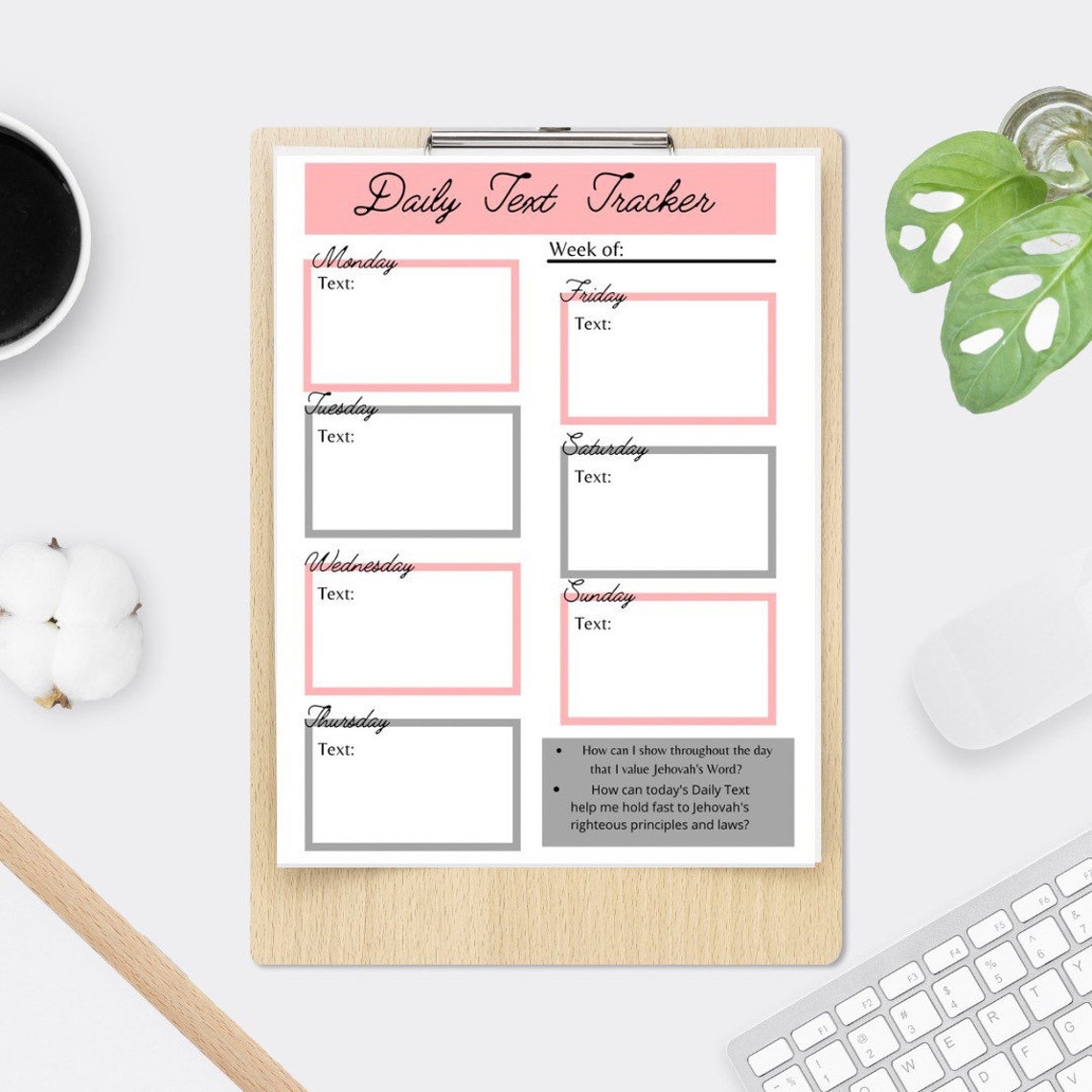 Daily Text Tracker Printable JW Planner Pioneer Schedule - Etsy