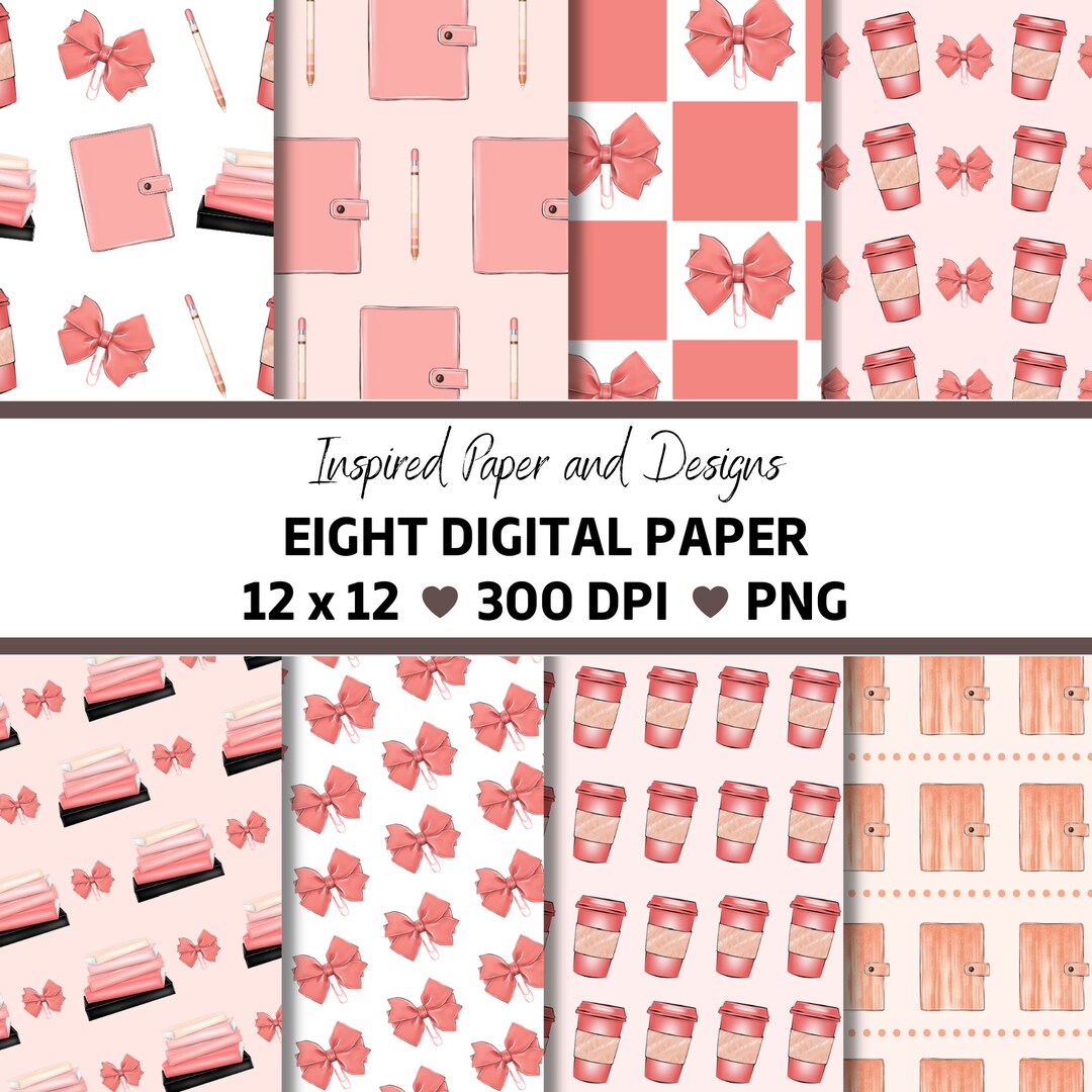 Six Pink Digital Papers Pack, Instant Digital Download, Planner Papers ...