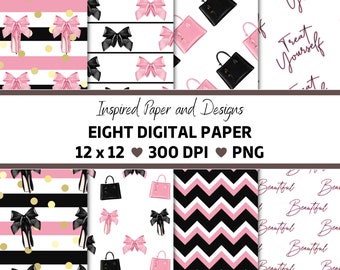Six Pink Digital Papers Pack, Instant Digital Download, Planner Papers ...