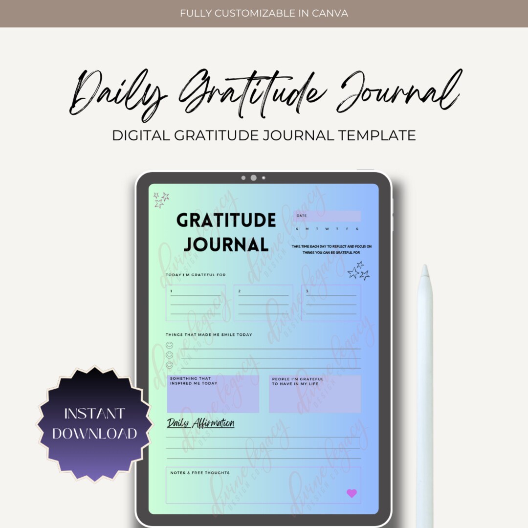 Gratitude Journal Printable, Digital Gratitude Printable, CANVA ...