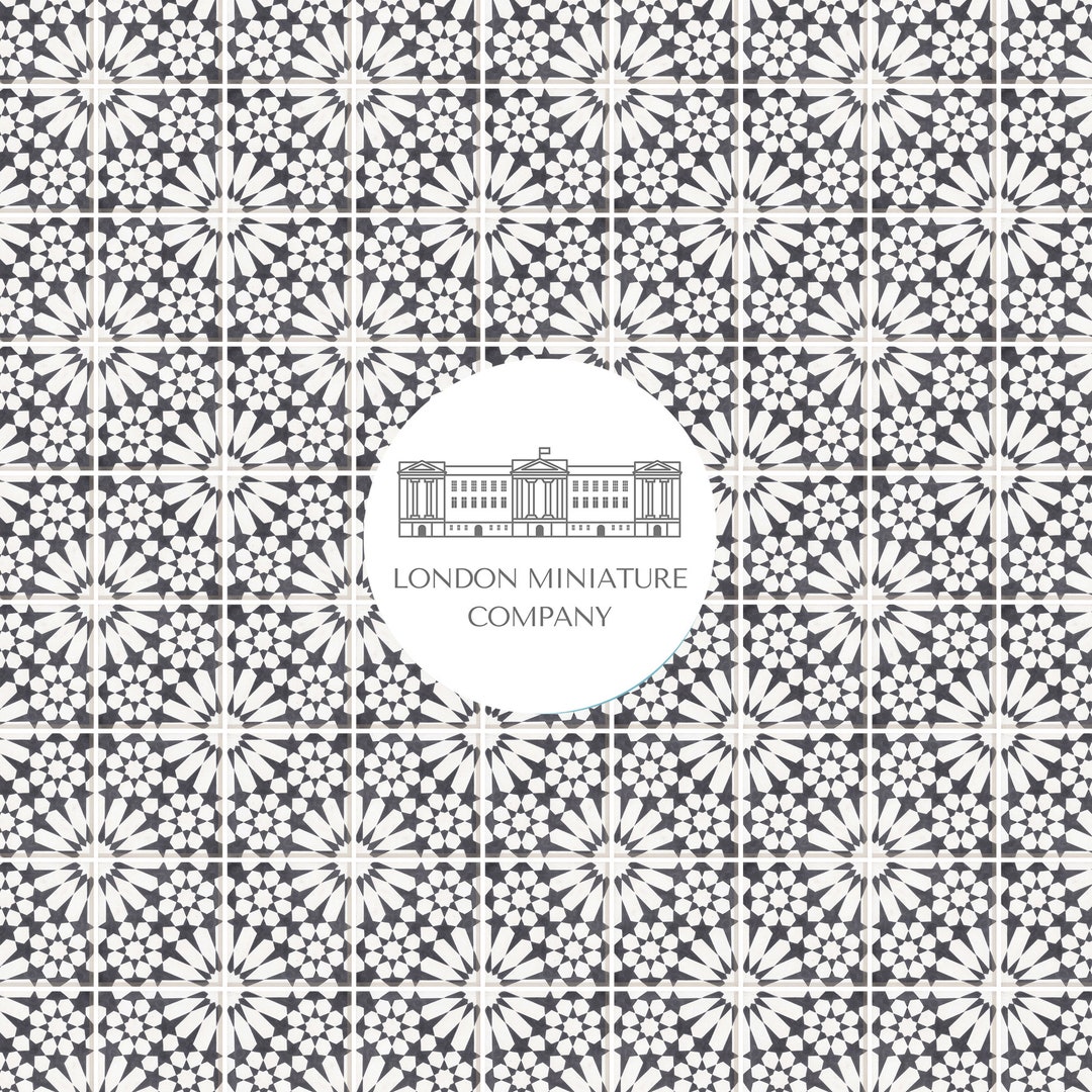 Printable Dollhouse Flooring 1:12 Grey Encaustic Patterned Floor Tiles ...