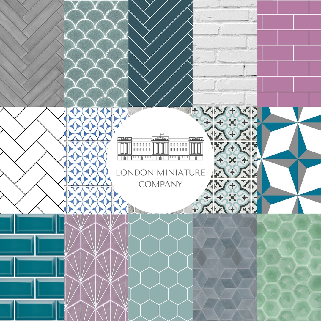 Printable Dollhouse Bundle Tiles Flooring 1:12 Miniature - 15 Different ...