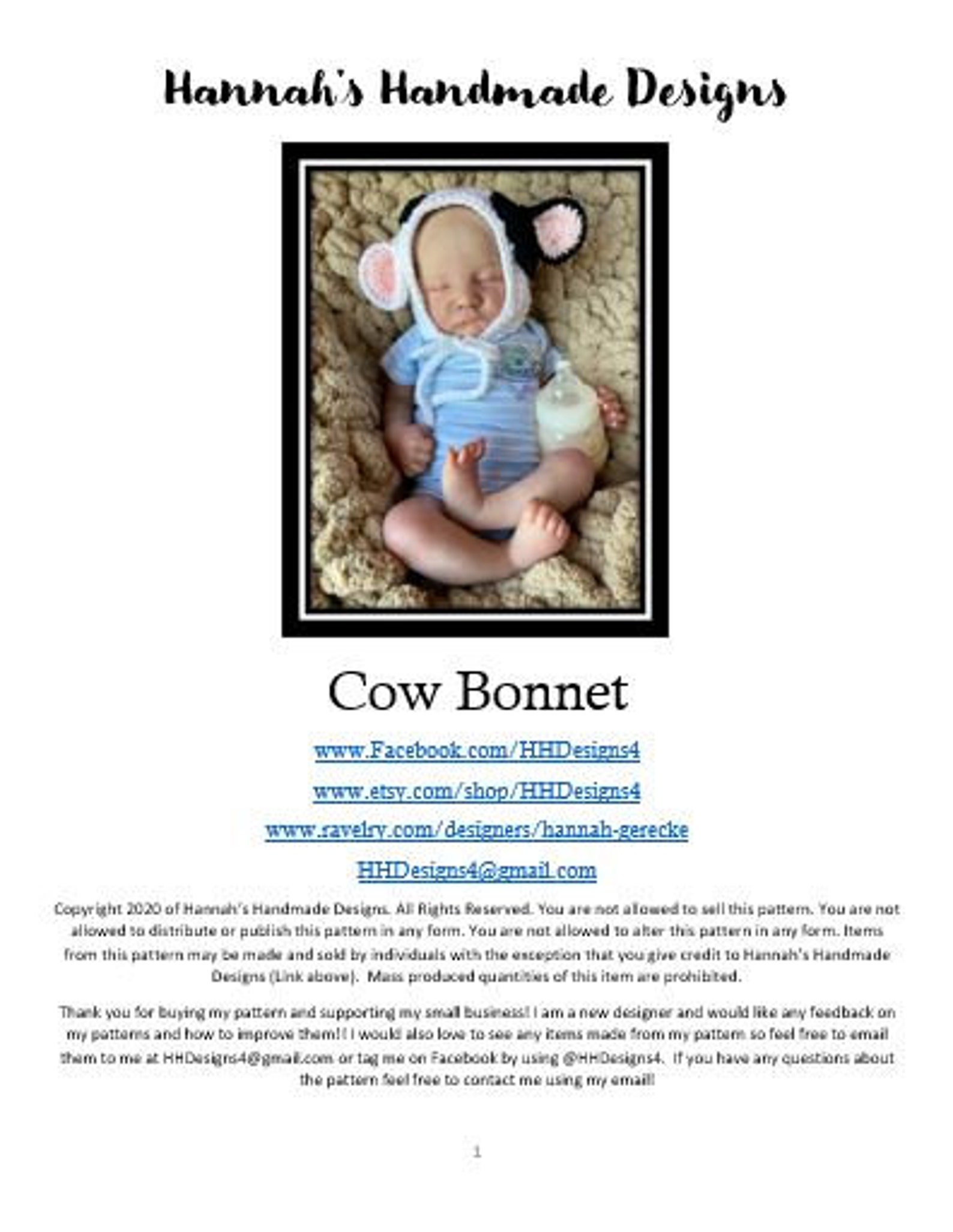 Cow Ear Bonnet Crochet Pattern PDF Newborn - Etsy