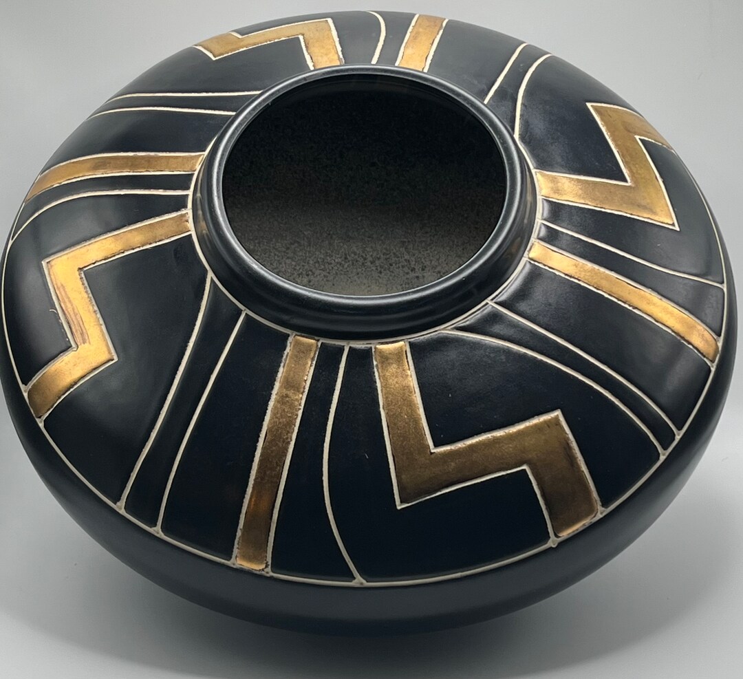 NICE VTG MCM Harris Potteries Chicago Cairo Matte Black Gourd Vase ...