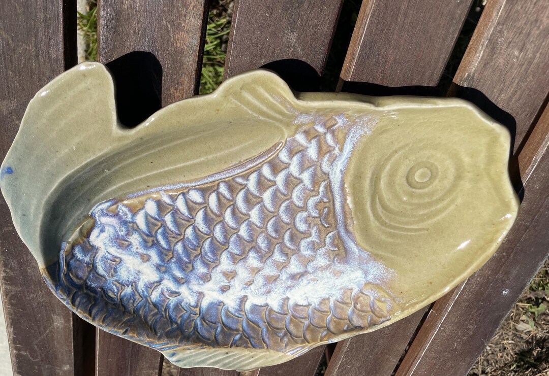 Hand Carved Bass Fish Tray: Colorful Ceramic Platter - Etsy