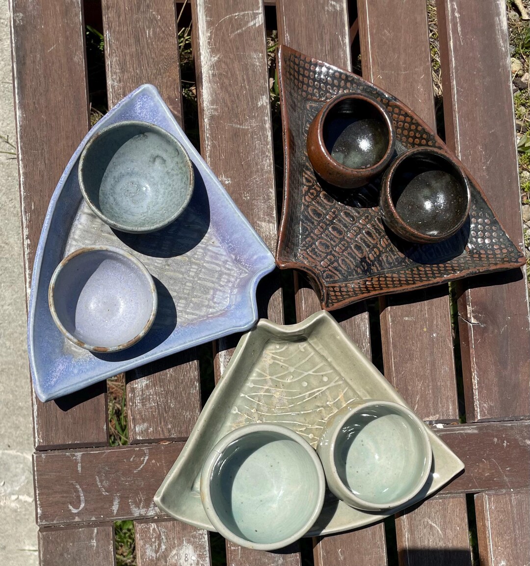 Handmade Triangle Tray With Bowls: Stoneware Appetizer Set - Etsy