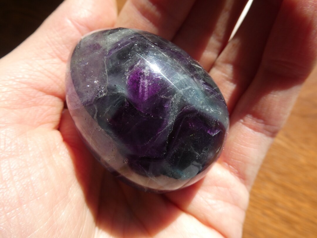 DEEP PURPLE & Green Synergy FLUORITE Egg/ Marvelous Color Perfect ...