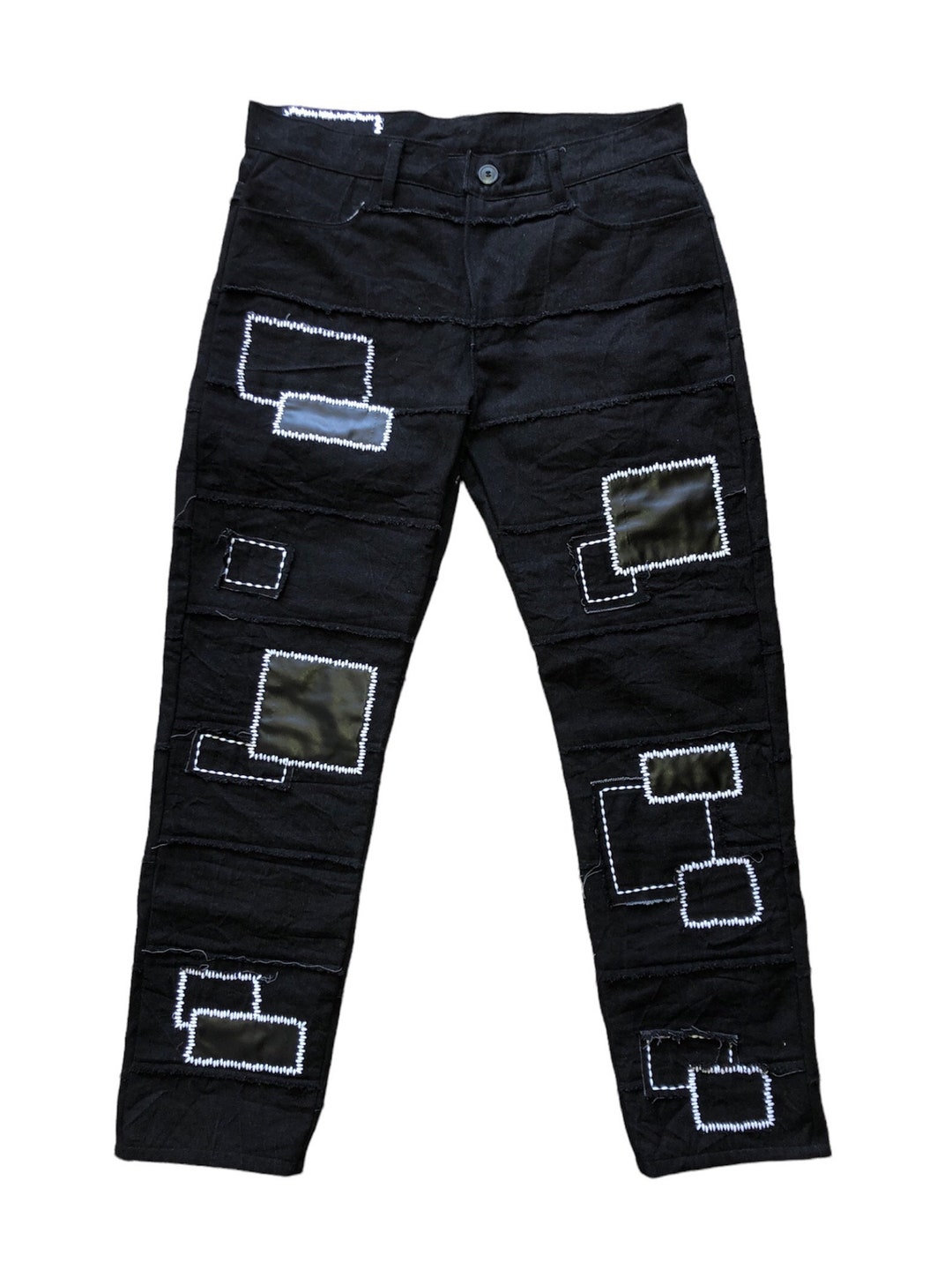 Black Striped Crust Jeans - Etsy