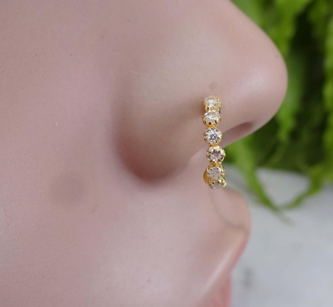 7 Stone Diamond Nose Ring Indian Nose Ring Gold Nose Ring Unique Nose ...