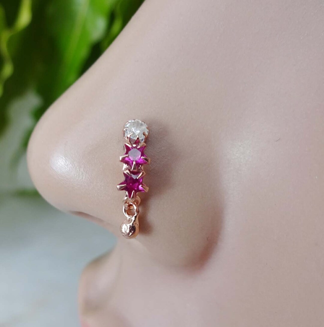 Rose Gold Nose Stud Bell Nose Stud Indian Nose Stud Gemstone Nose Stud ...