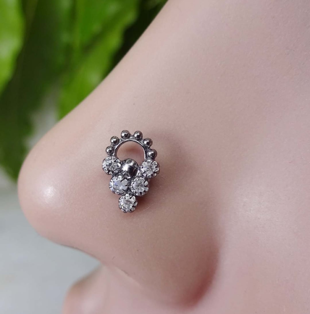 Unique Nose Stud Indian Nose Stud Indian Nose Ring Black Nose Stud CZ ...