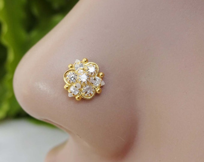 Gold Nose Ring Crystal Nose Stud Gold Nose Cuff Crystal Nose Ring 20g ...
