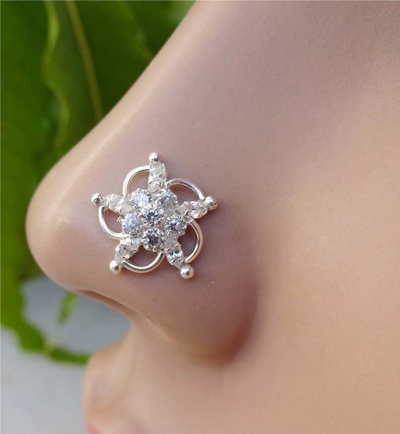 Indian Nose Stud Churi Patch Nose Stud Diamond Nose Stud Silver Nose Stud Back Screw Nose Stud ...