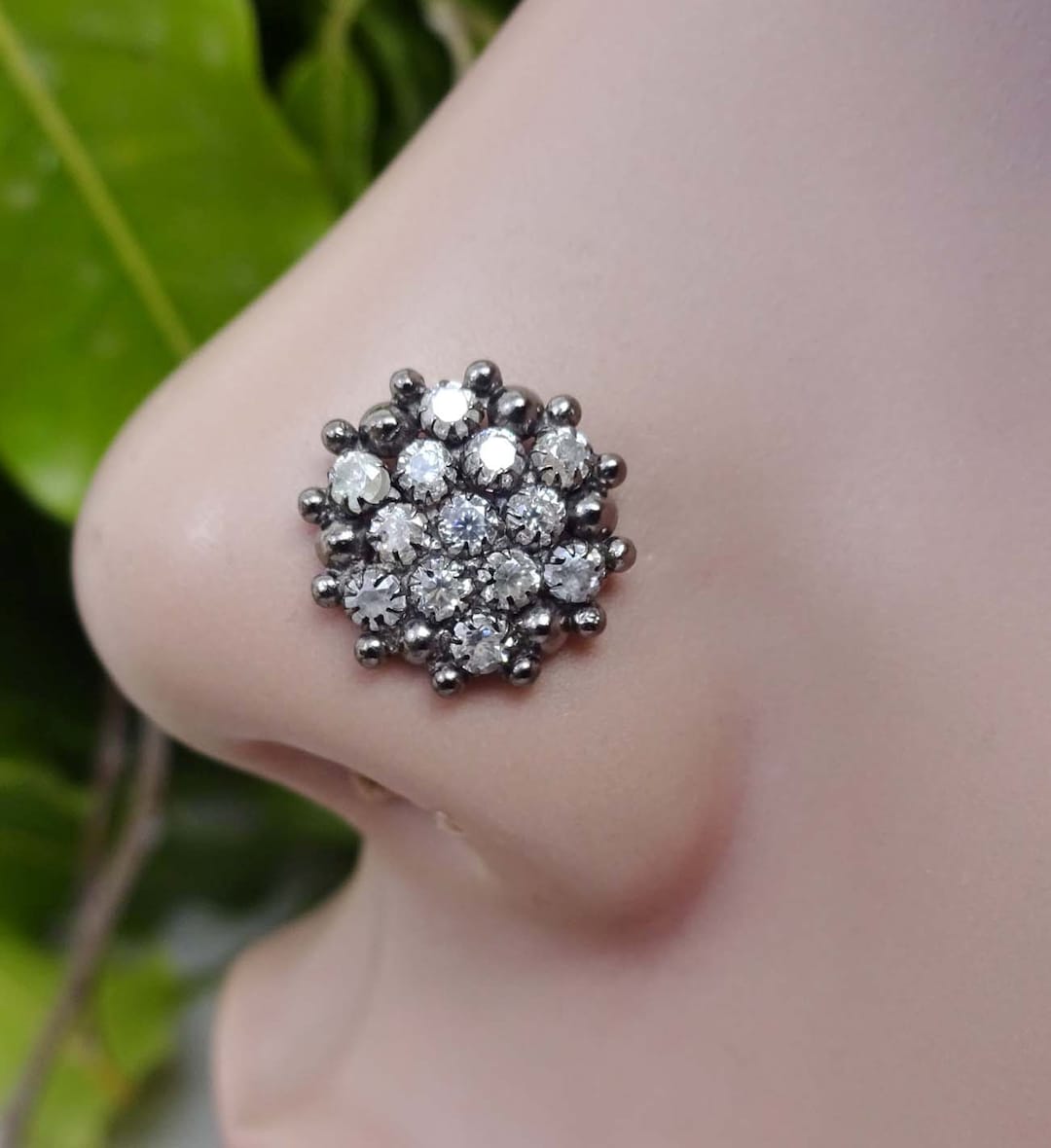 Flower Nose Stud Black Plating Nose Stud Big Nose Stud Diamond Nose ...