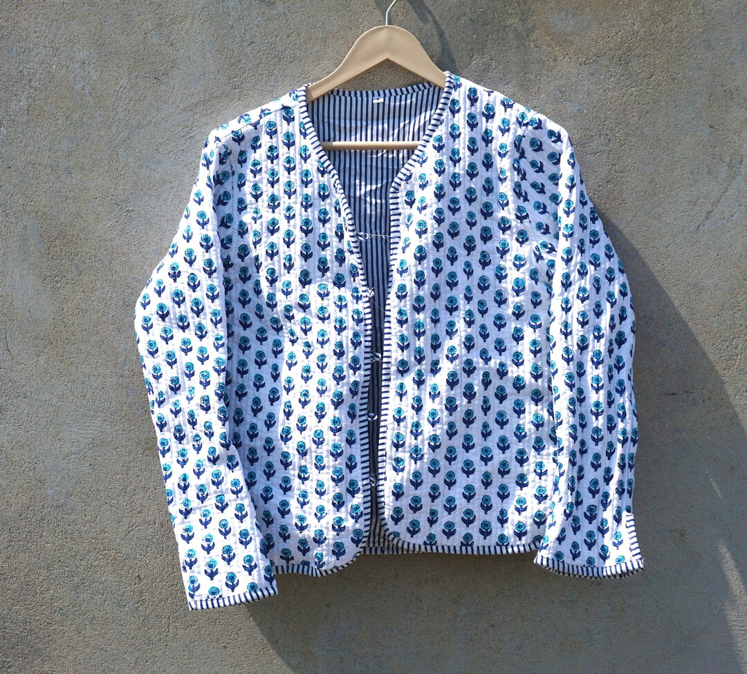 Indigo Blue Block Print Jacket Indian Handmade Jacket Short - Etsy