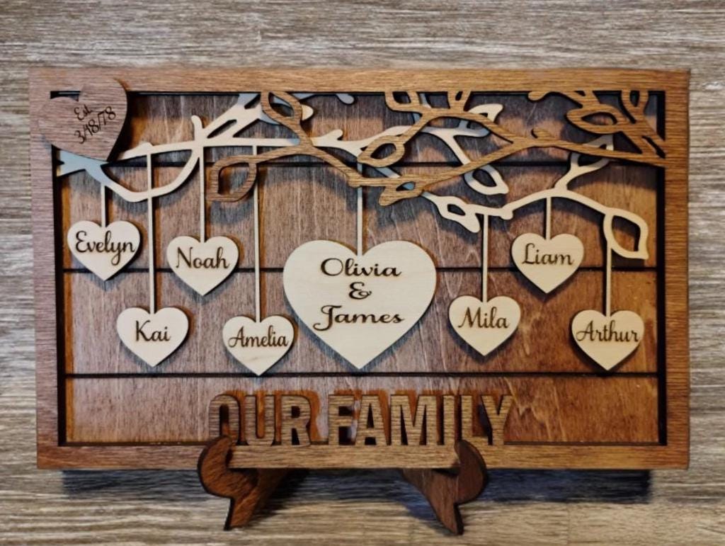 Hanging Hearts Family Tree With Large Center Heart - Etsy