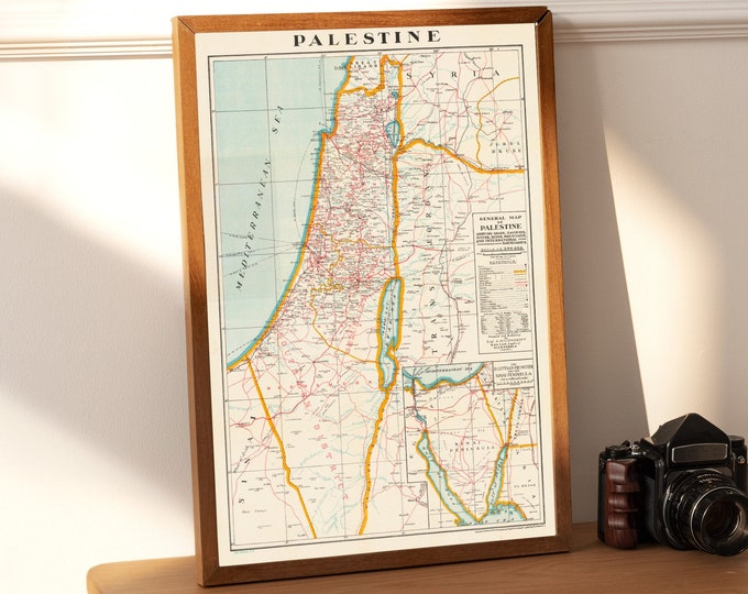 1937 Palestine Antique Map. Old Map of Palestine & Mediterranean Sea ...