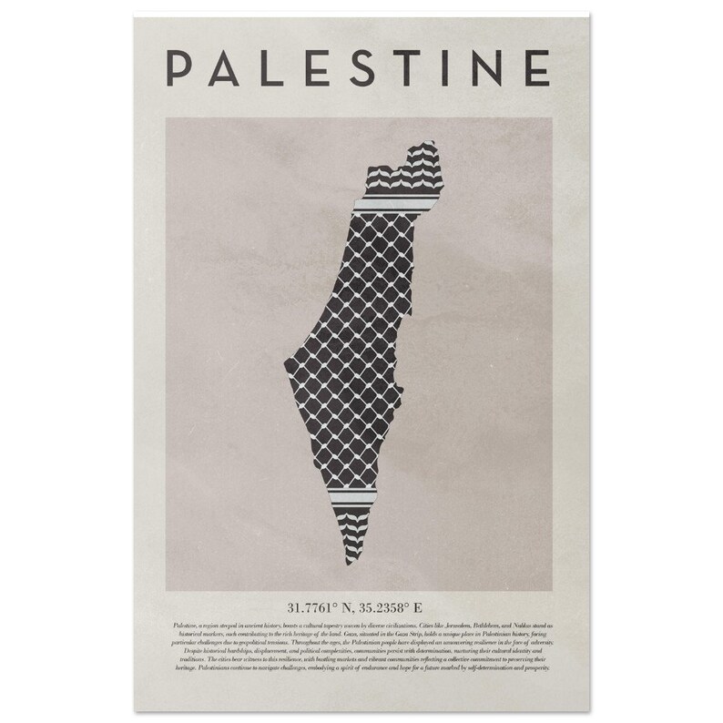 Vintage Palestine Map With Keffiyeh Pattern Wall Art - Etsy