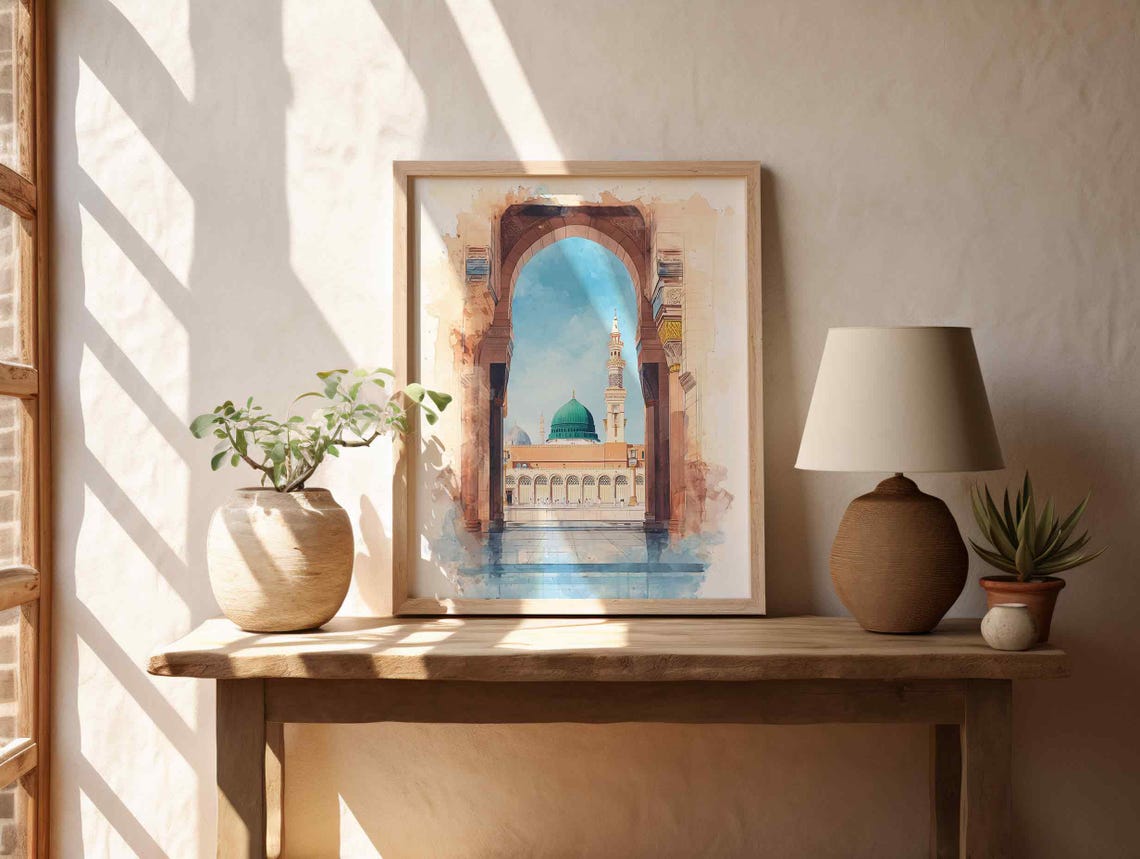 Al-masjid An-nabawi Green Dome Watercolor Digital Download | Madinah ...