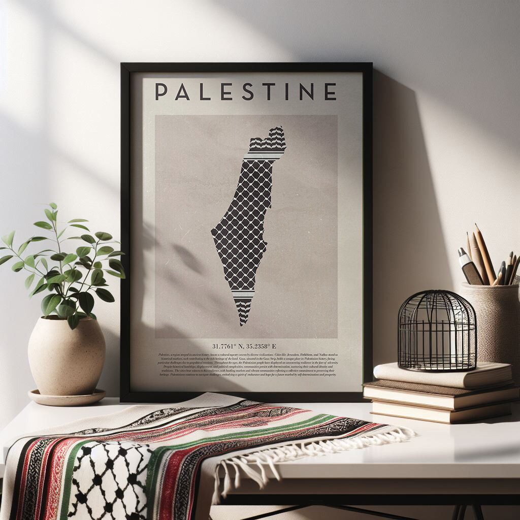 Vintage Palestine Map With Keffiyeh Pattern Wall Art - Etsy