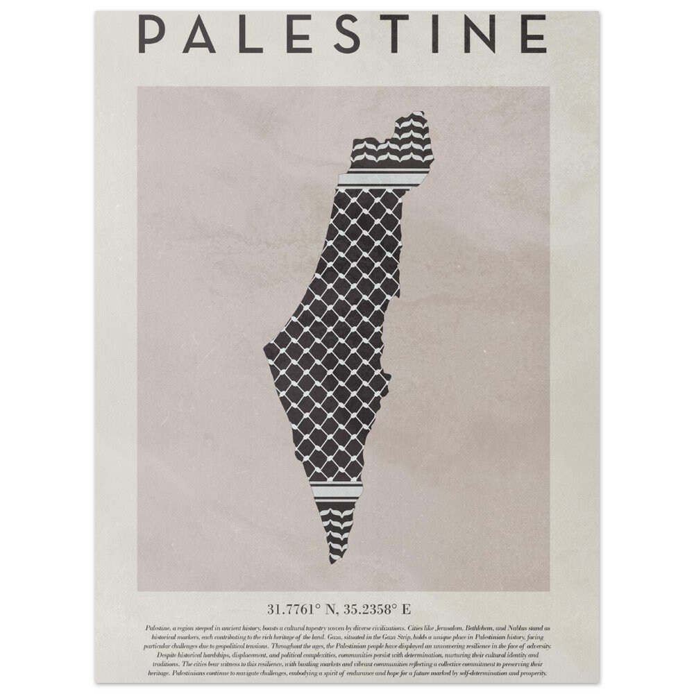 Vintage Palestine Map With Keffiyeh Pattern Wall Art - Etsy