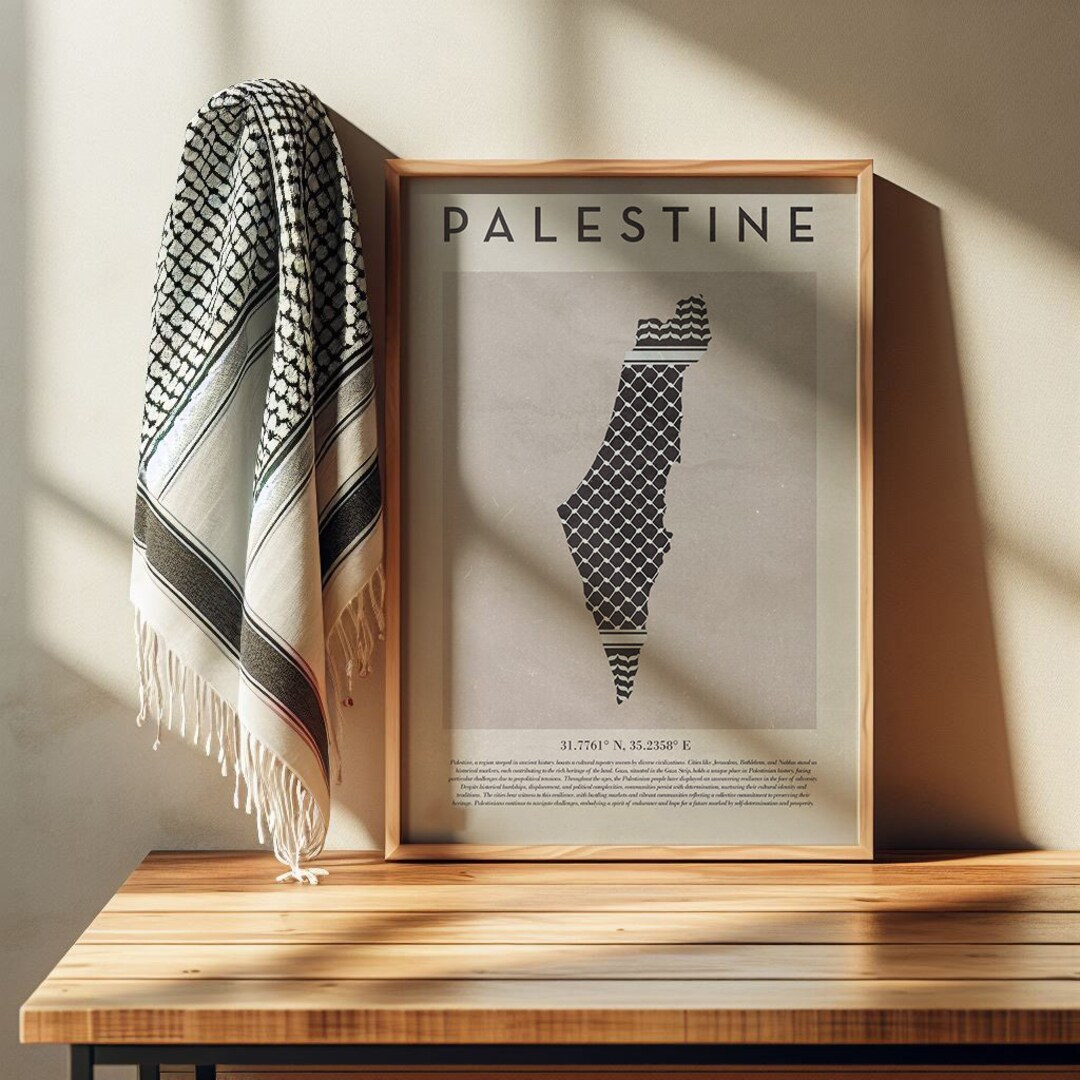 Vintage Palestine Map With Keffiyeh Pattern Wall Art - Etsy
