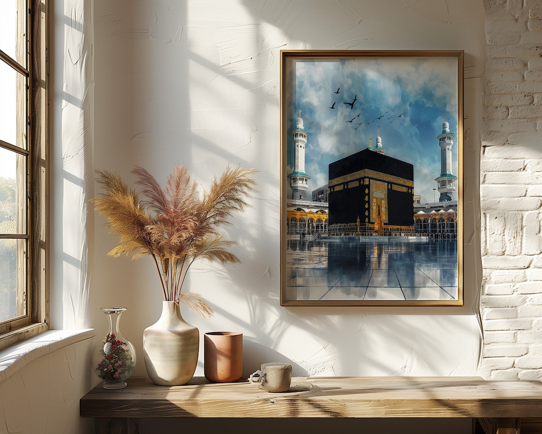 Watercolour Kaaba Painting - Masjid Al-haram Wall Art, Digital Painting ...