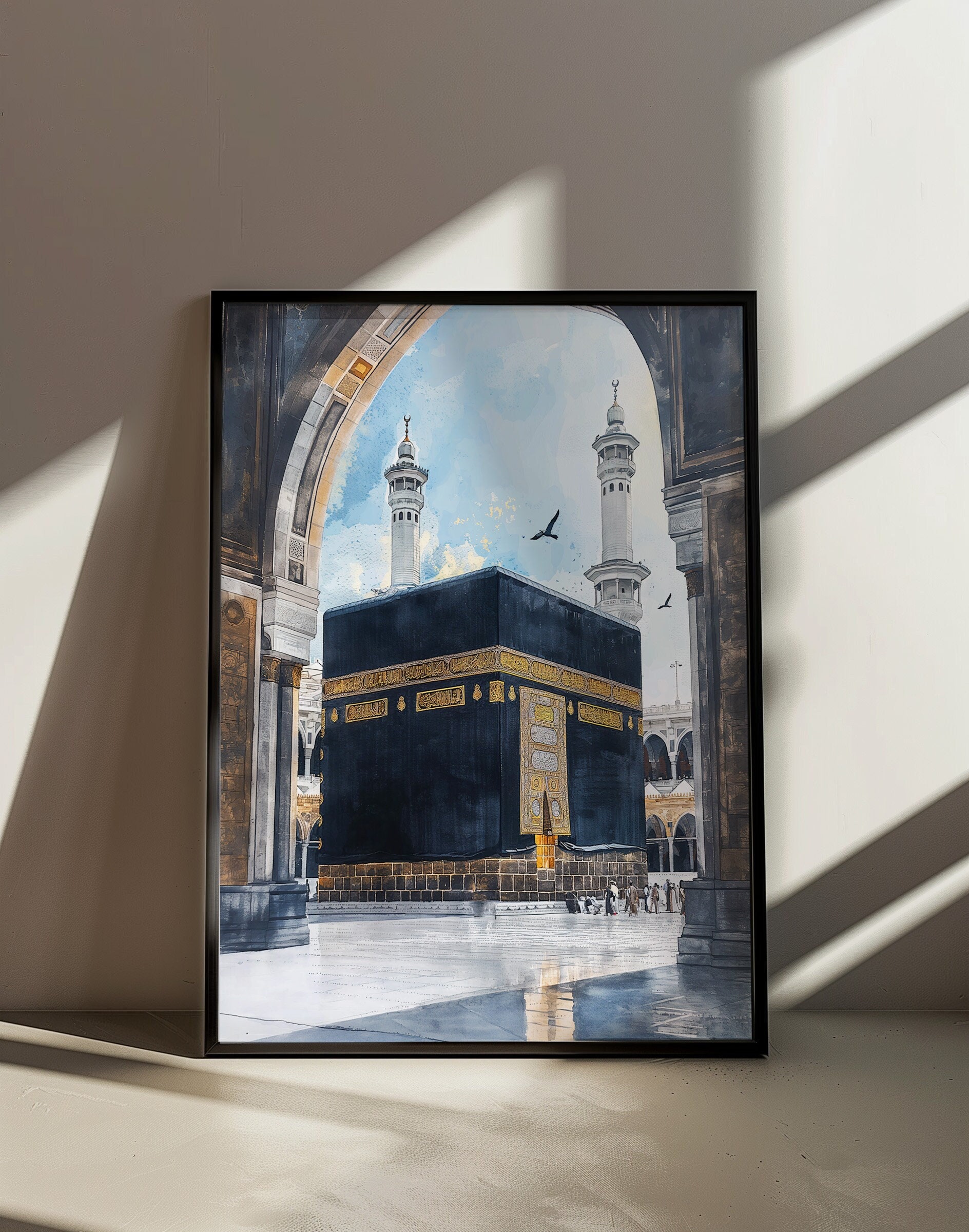 Watercolor Painting of Kaaba Mecca Through an Archway - Wall Art, Home ...