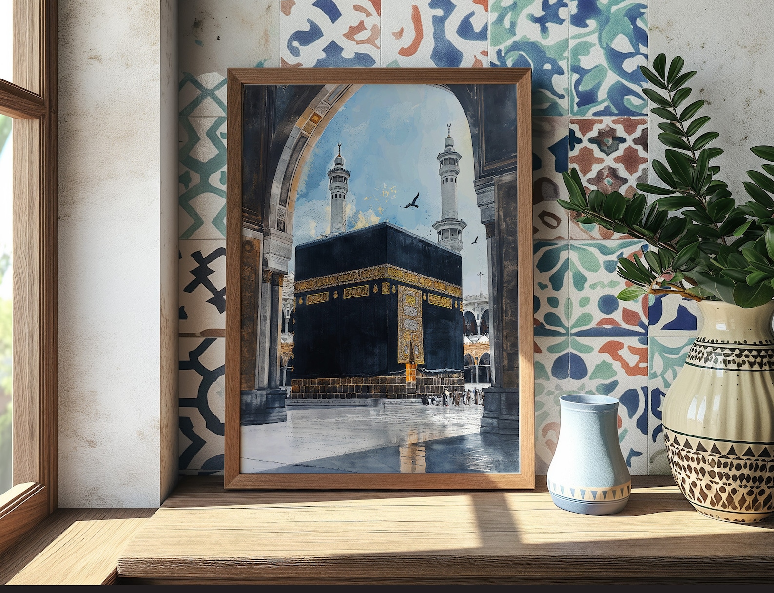 Watercolor Painting of Kaaba Mecca Through an Archway - Wall Art, Home ...
