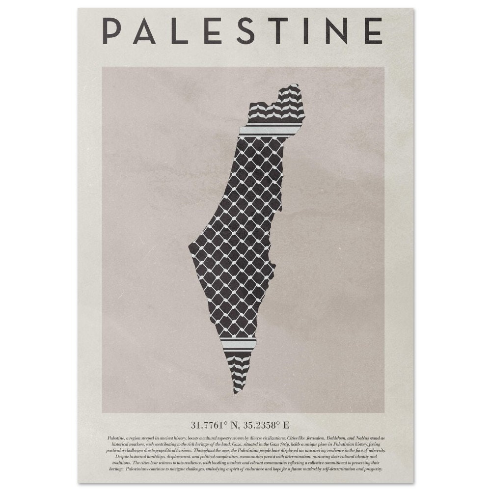 Vintage Palestine Map With Keffiyeh Pattern Wall Art - Etsy