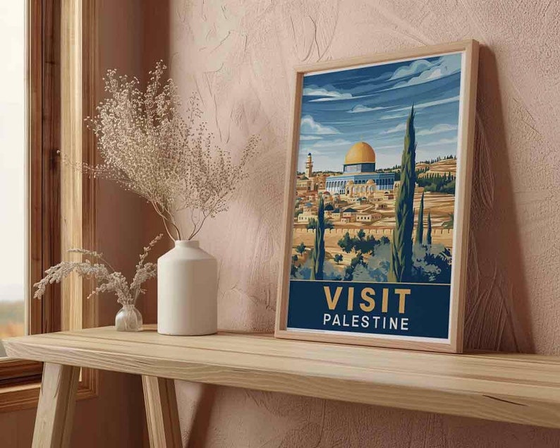 Visit Palestine Vintage Travel Poster | Dome of the Rock Art Print ...
