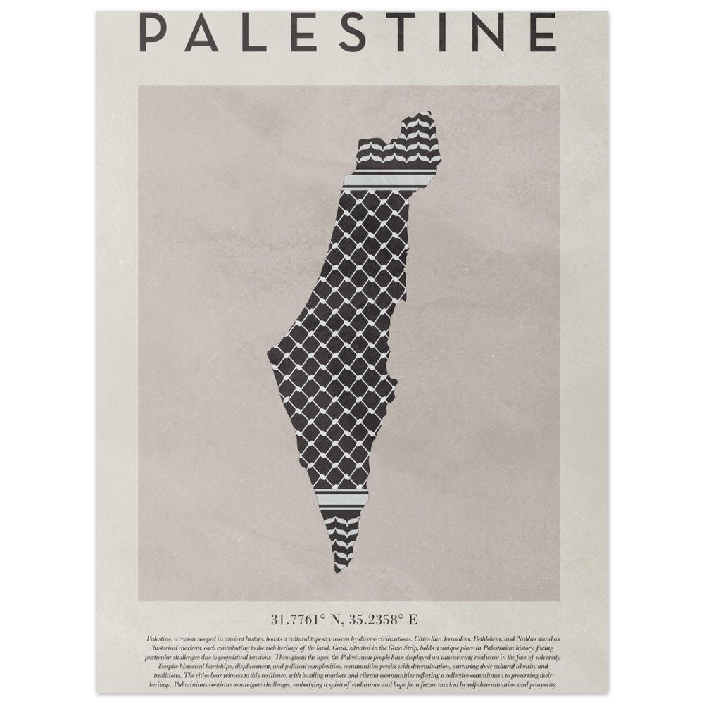 Vintage Palestine Map With Keffiyeh Pattern Wall Art - Etsy