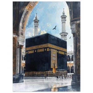Watercolor Painting of Kaaba Mecca Through an Archway - Wall Art, Home ...
