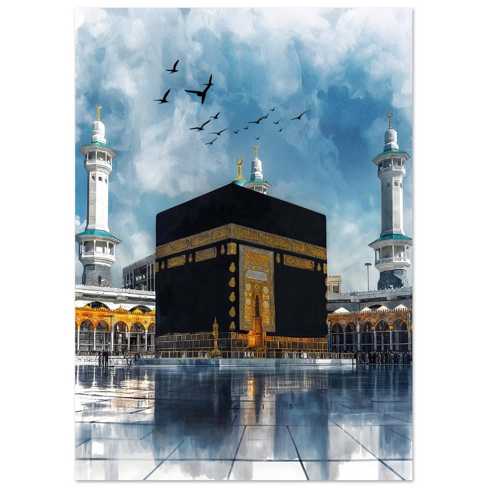 Watercolour Kaaba Painting - Masjid Al-haram Wall Art, Digital Painting ...