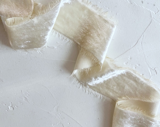 IVORY Hand Torn Silk Velvet Ribbon,hand Dyed ,ivory Ribbon, Ribbon for ...