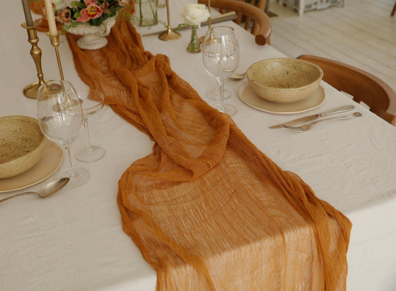 Rust Gauze Table Runnertable Centerpiece Rust Orange Table - Etsy