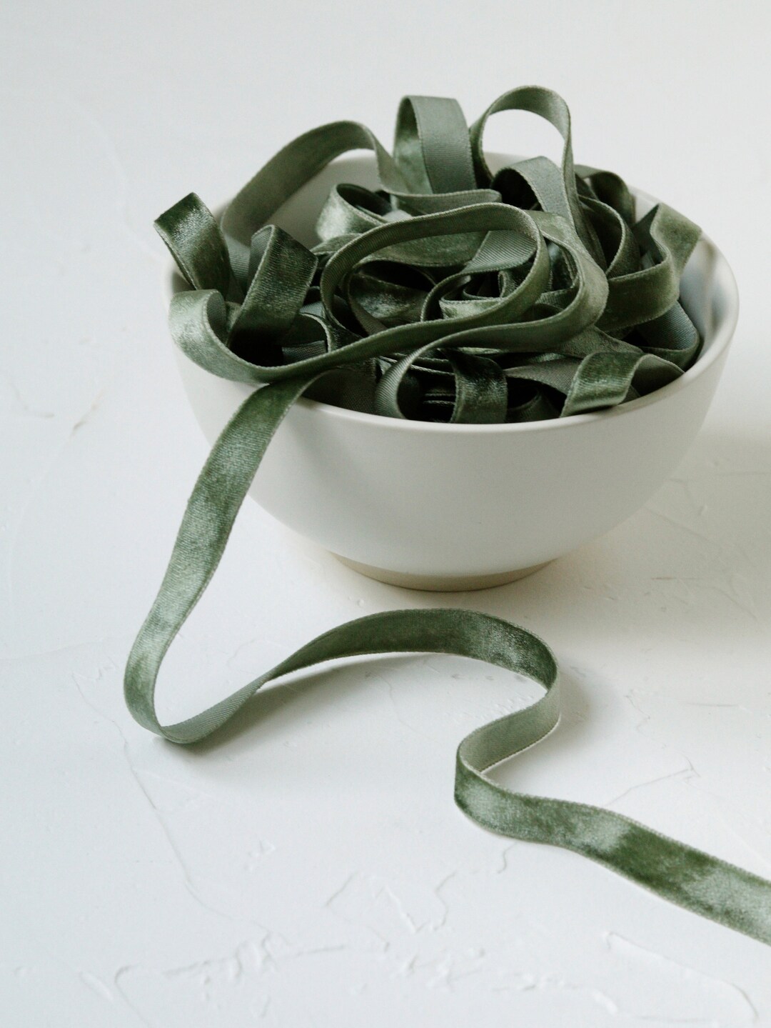 Sage Green Velvet Ribbon Finished Edge, 1/2'' Green Ribbon, Bridal ...