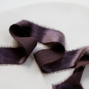 PLUM - Hand Torn Silk Velvet Ribbon,hand Dyed ,dark Violet Ribbon ...