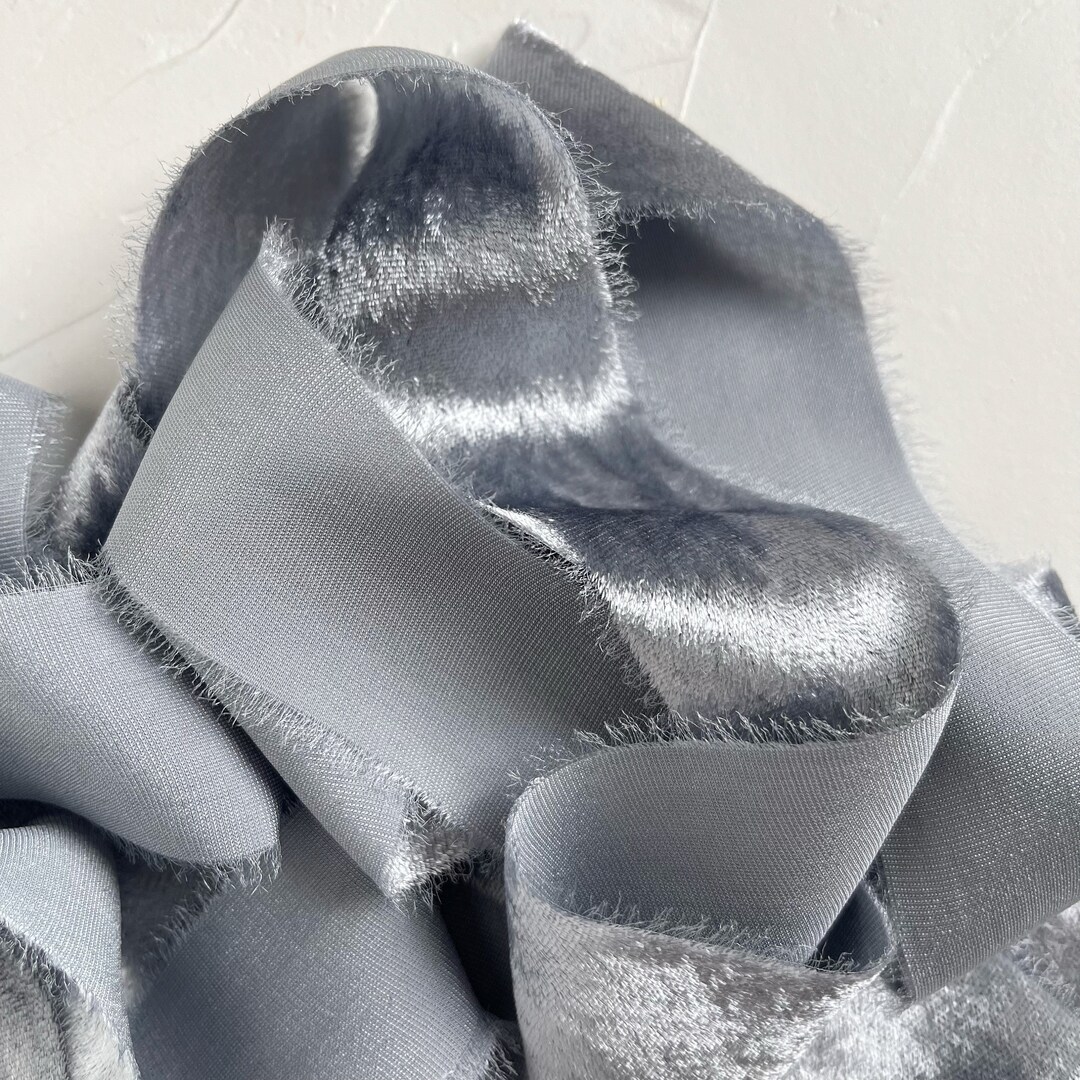 Dusty Blue Silk Velvet Ribbon,hand Dyed,hand Torned Bouquet Ribbon,blue ...