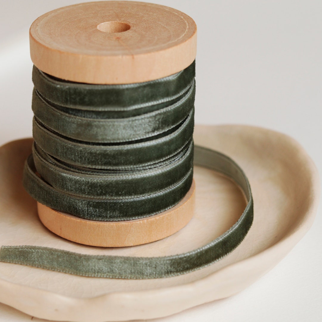 Thin 1/4 Inches 5 Mm Sage Green Velvet Ribbon With Finished Edge Sage ...
