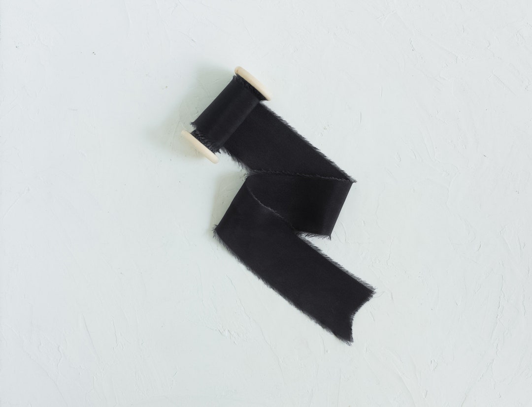 BLACK Hand Dyed Silk Ribbon,wedding Silk Ribbonblack Silk Ribbon,black ...