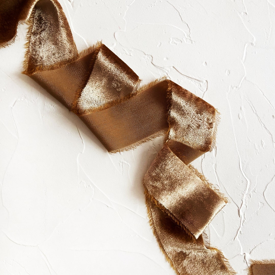 COPPER - Hand Torn Silk Velvet Ribbon,hand Dyed ,bronze Ribbon, Ribbon ...